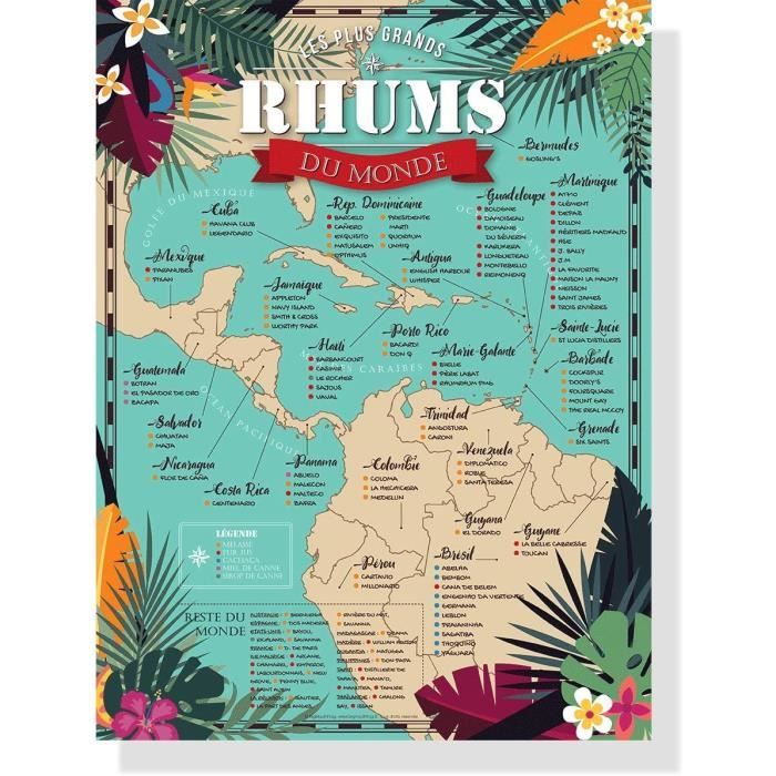 Carte des rhum du monde 30x40cm - distilleries - vintage poster ...