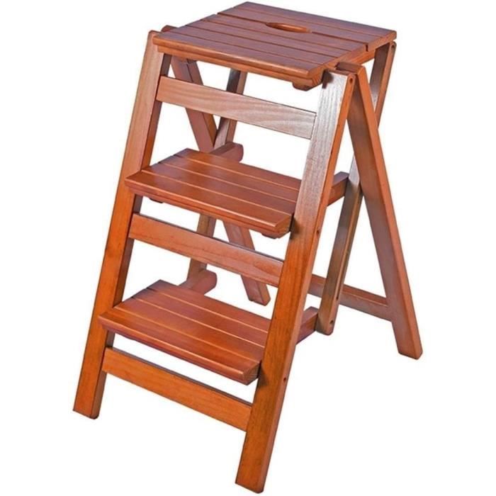Marchepieds escamotables Escabeau Pliable Échelle en Bois Bois Massif 3 Étages Échelle Intérieur ...
