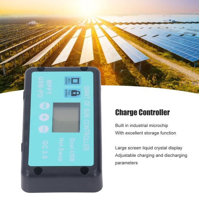XIG Contrôleur de charge solaire MPPT USB-PD QC3.0 avec écran LCD 40A ...