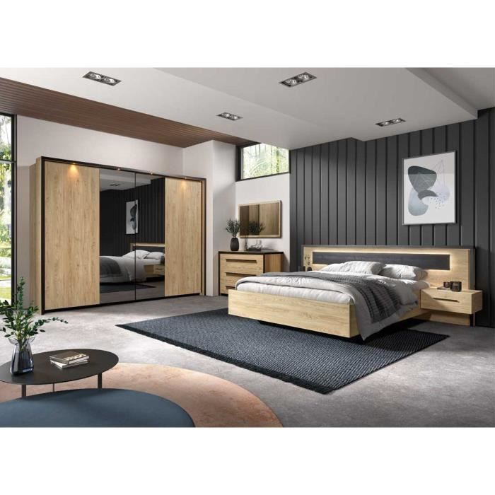 Chambre complète 160x200 cm LEDs - LOPEL n°3 - Cdiscount Maison