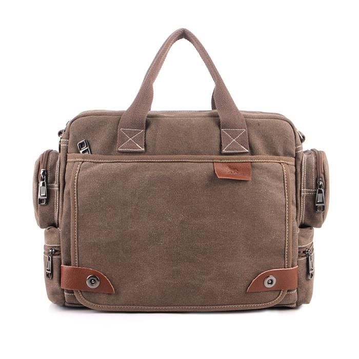 Sac Reporter en Toile - ZEWOW - Homme - 40x13x30 cm - Cafe Marron Cafe ...