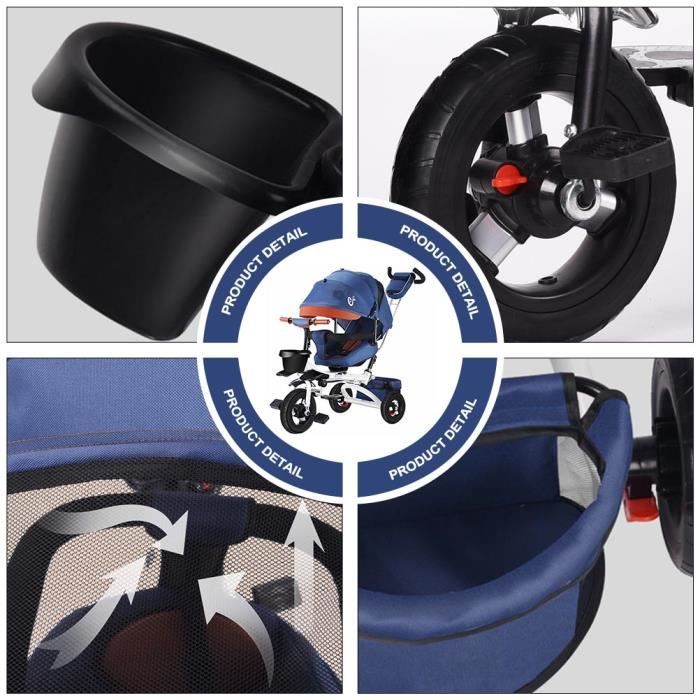 Tricycle pour enfants, poussette pliante et inclinable de 10 mois à 6 ...