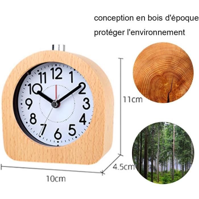 Réveil Matin Bois,Reveil A Piles,Réveil Analogique Silencieux Sans Tic ...