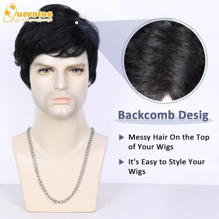 Perruque Courte Noire Pour Homme Boucle Naturelle Perruque Quotidienne ...