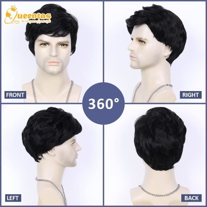 Perruque Courte Noire Pour Homme Boucle Naturelle Perruque Quotidienne ...