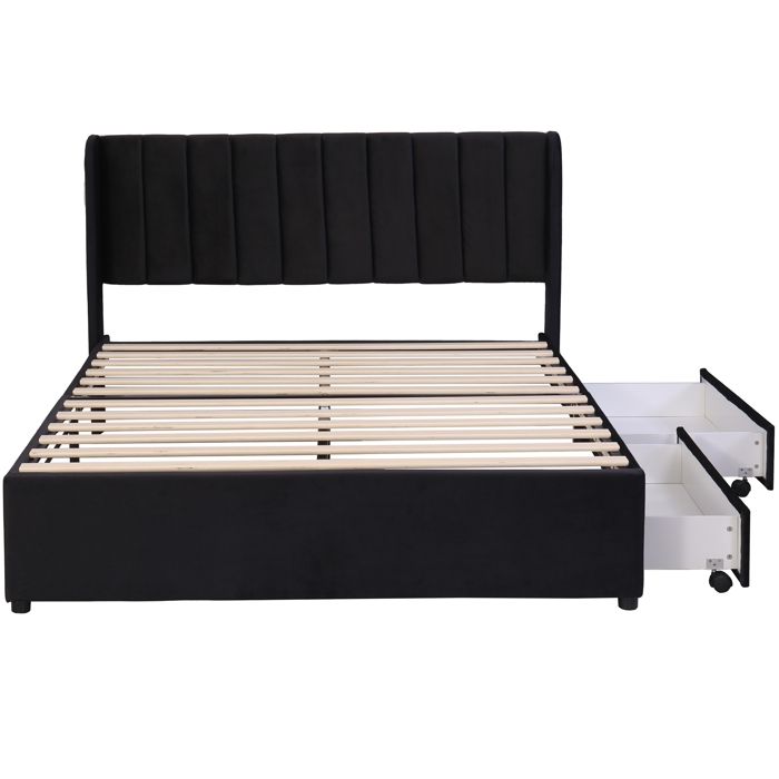 Lit double 160x200 avec 2 tiroirs, lit 2 places en velours - Design ...