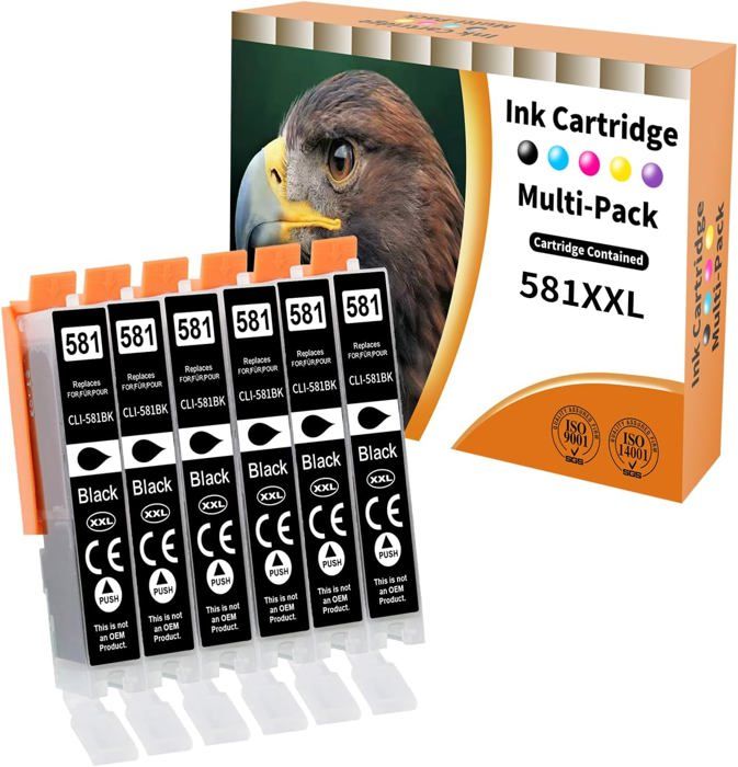 6 X 581Xl Cartouches D'Imprimante Noires Compatibles Avec Canon Cli-581 ...