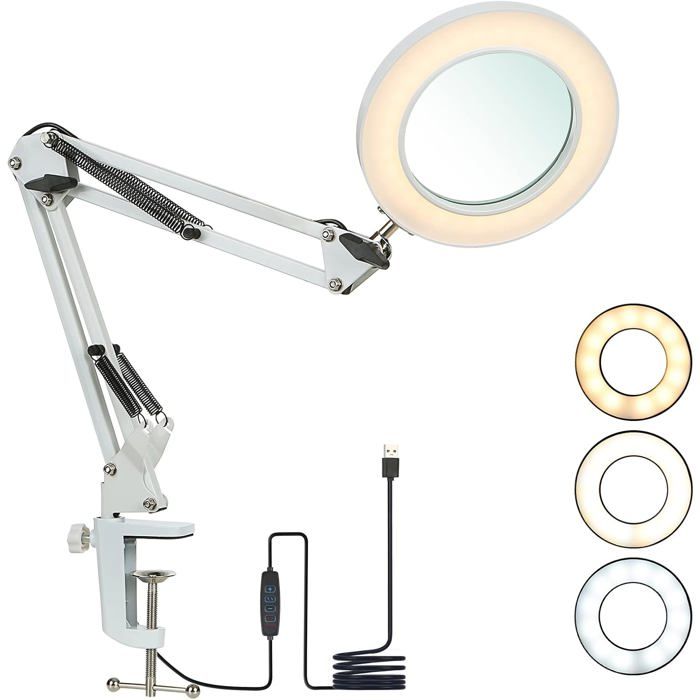 Lampe loupe à LED avec Pince, Loupe avec Lère de 8 Dioptries Lampe de ...