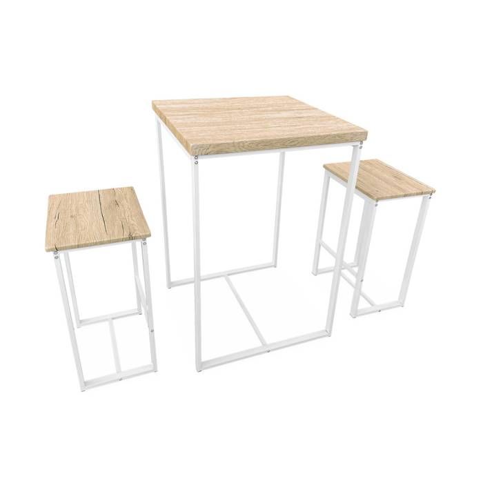 Table haute carrée acier et effet bois + 2 tabourets de bar Loft ...