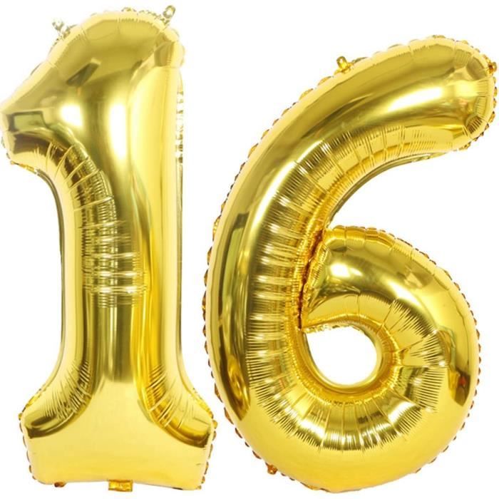 Ballon Anniversaire 16 Ans Or, 100 Cm Ballon Chiffre Numéro 16 ...