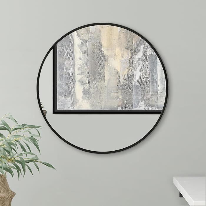 Grand Miroir Rond Mural Noir Encadré de 50 cm - décoration Murale pour ...