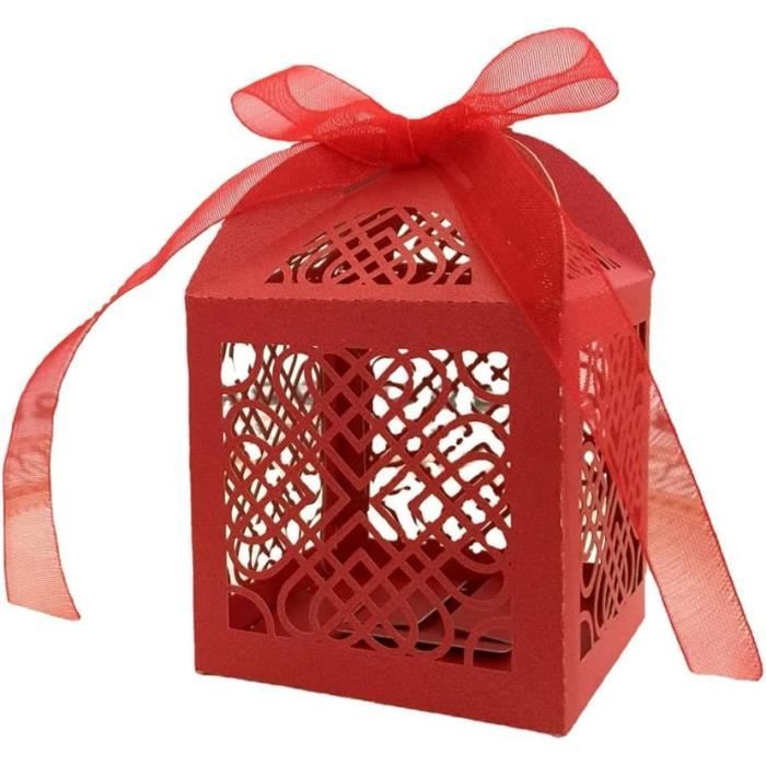 Lot de 50 boîtes à dragées en forme de cœur creux avec rubans pour ...