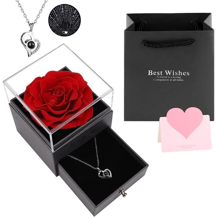 Rose Éternelle Faite À La Main Véritable Rose Préservée Avec Collier ...