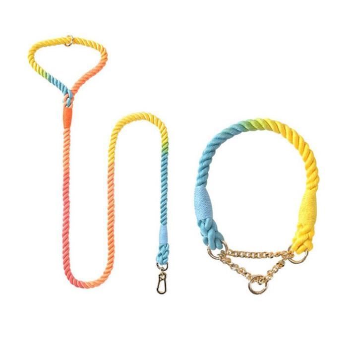 Cotton Rope Dog Leashes Metal Chain Buckle Rainbow Colors Pet Traction ...