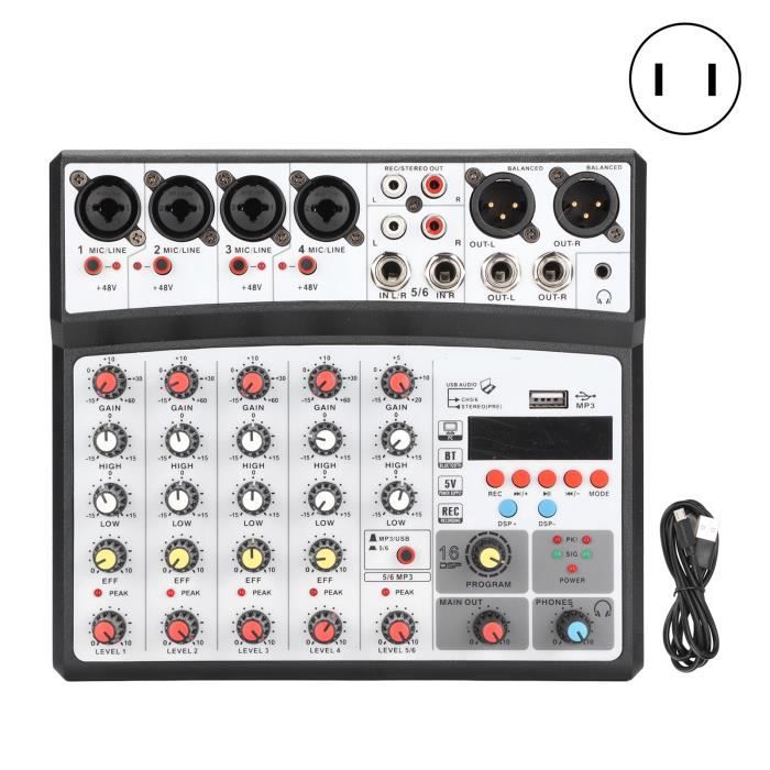 Fdit Table de mixage audio stéréo 6 canaux Table de mixage audio 6 ...