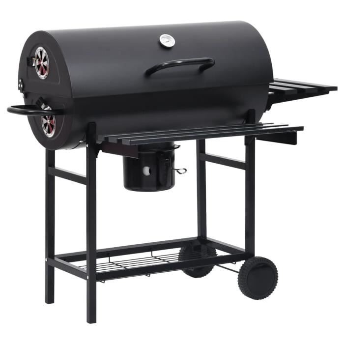 Barbecue - GAROSA - Gril à baril Noir Acier - 115x85x95 cm - Charbon ...