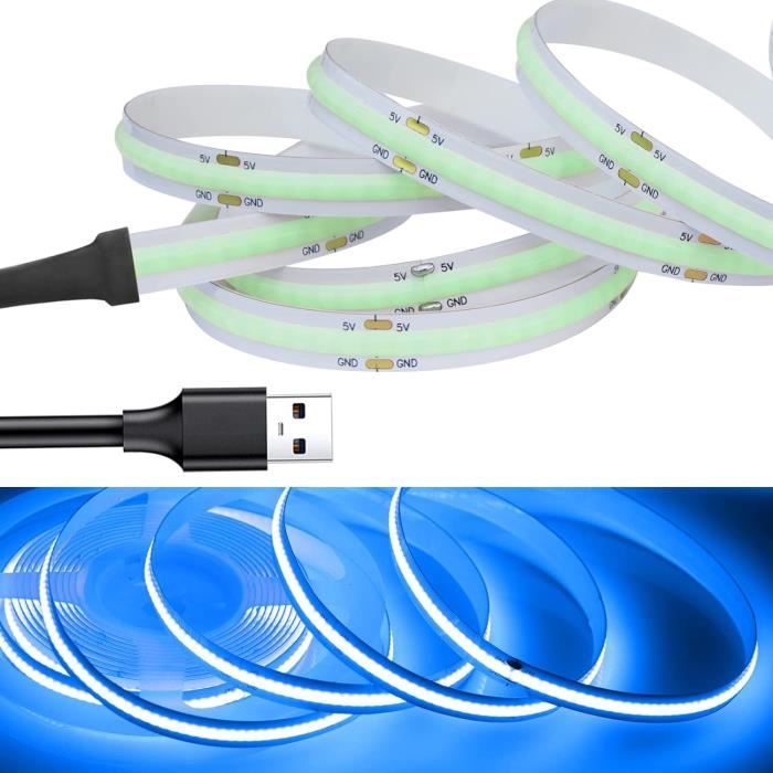 1M Usb Cob Bleu Bande Lumineuse Led[Bande Et Port 5V Seulement] 320Leds-M Flexible Ruban Pour ...