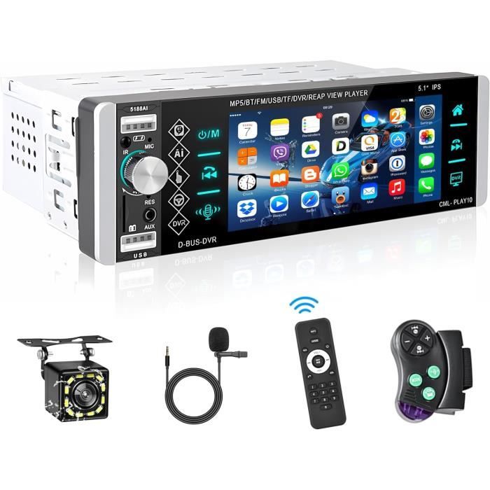 Rds Autoradio Bluetooth 1 Din Stéréo,5.1 Pouces Écran Tactile Fm-Am Récepteur Radio 4 Ports Usb ...