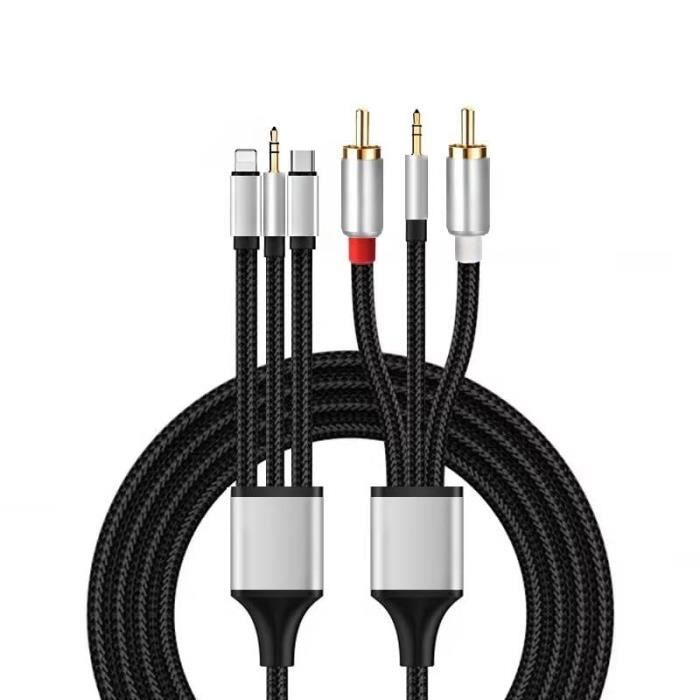 Câble Rca Audio Auxiliaire Adaptateur Lightnin-Usb C-3,5Mm Jack Vers ...