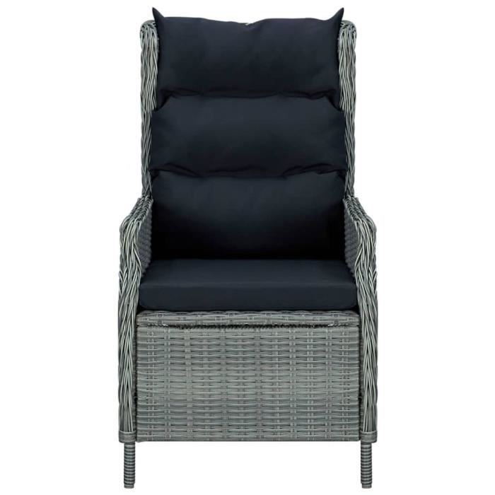 Chaise inclinable de jardin coussins Résine tressée Gris clair 313301 ...