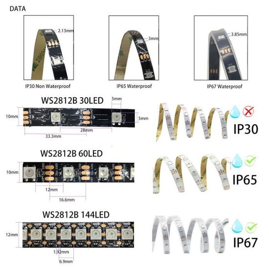 BANDE LED,White PCB-5m 30 IP30--Bande lumineuse RGB Led WS2812B, 30-60 ...