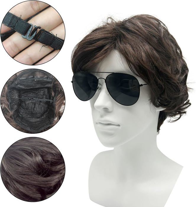 Brun Naturel Ondulé Cheveux Synthétiques Perruques Fête ou Usage ...