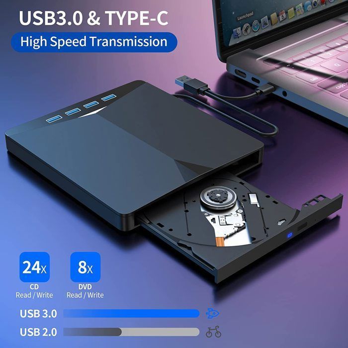 Lecteur DVD externe - keeper - USB 3.0 & Type-C - 7 en 1 - Compatible ...