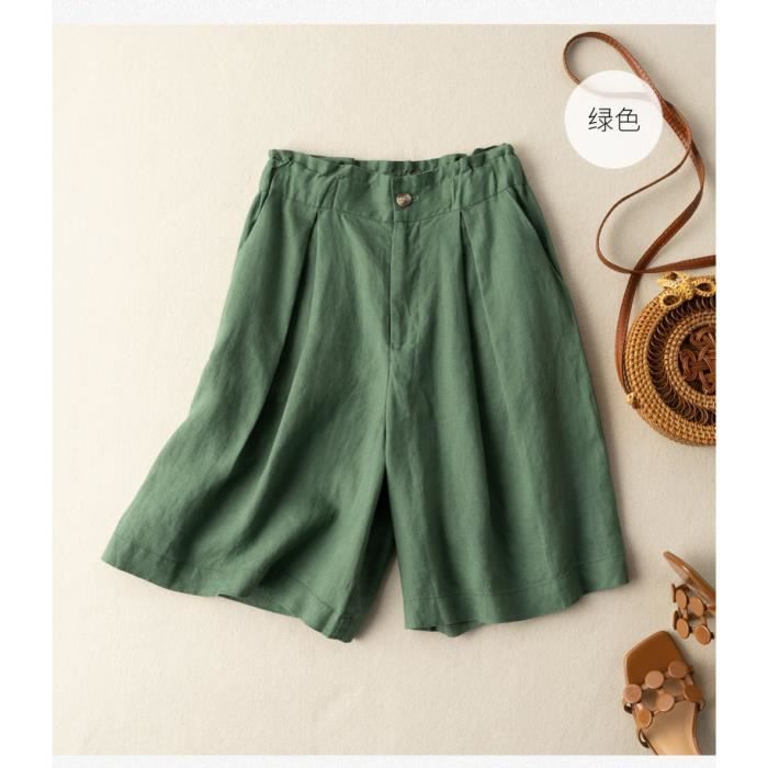 Short d'été décontracté en coton et lin pour femmes pantalon ample à ...