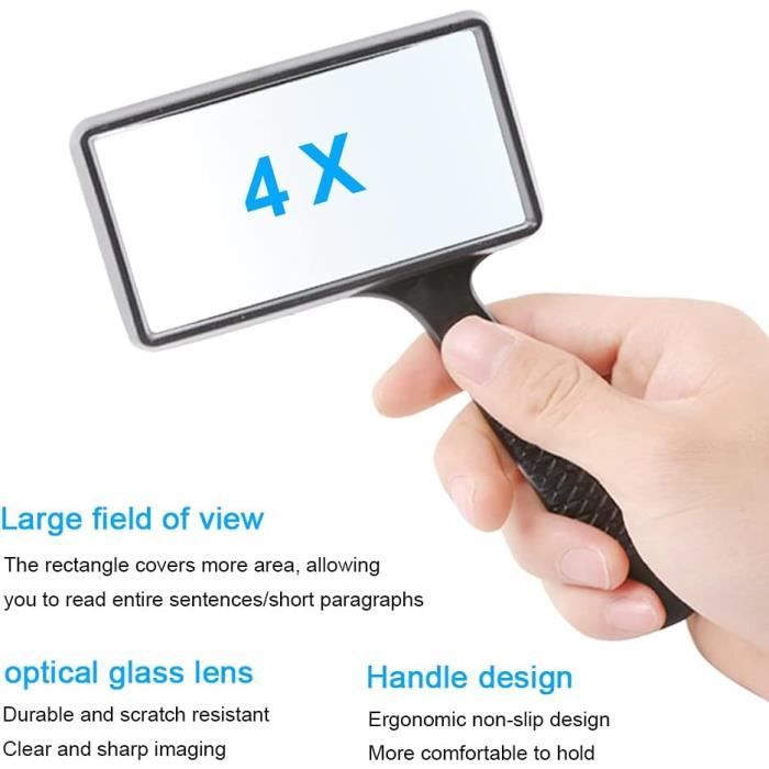 HYRZD 4X Loupe Rectangulaire à Main - 100x50MM Lentille en Verre De ...