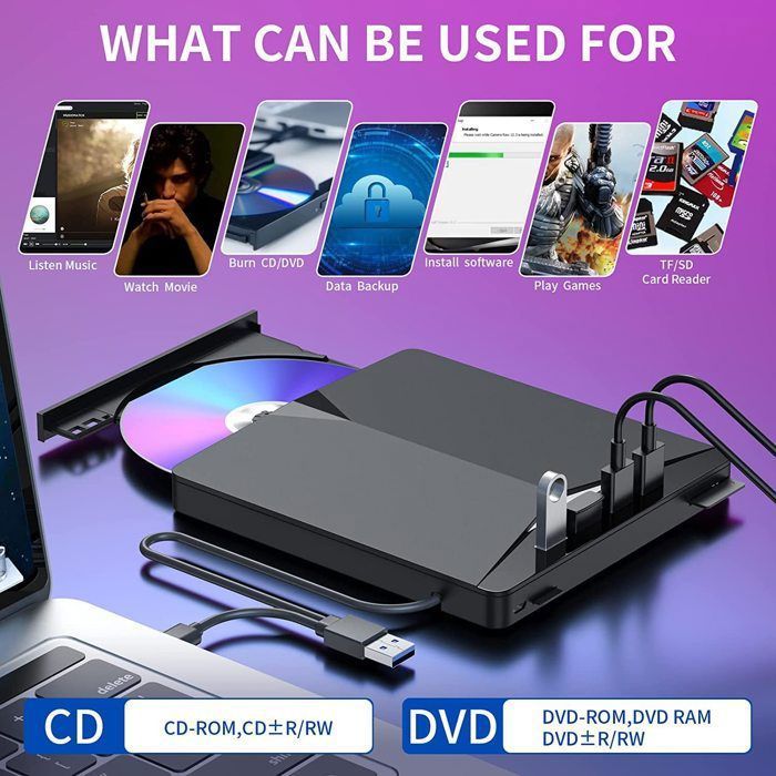Lecteur DVD externe - keeper - USB 3.0 & Type-C - 7 en 1 - Compatible ...