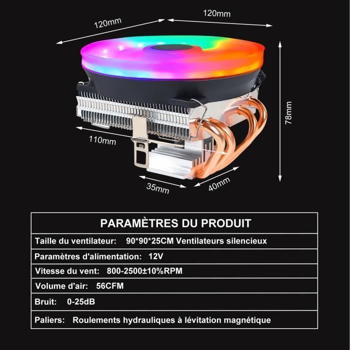 Refroidisseur CPU, Downward pressure type, 4 Caloducs et 4 pins en ...