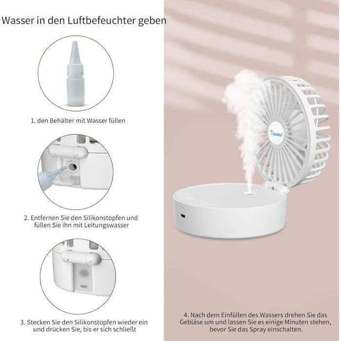 Mini Portable Fan with Cooling Mist USB Rechargeable 5 Speeds Small ...