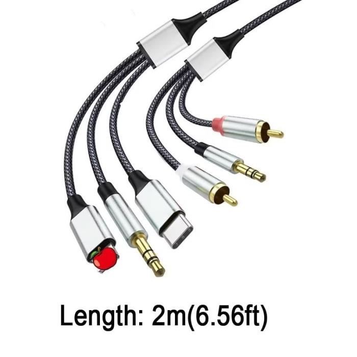 Câble Rca Audio Auxiliaire Adaptateur Lightnin-Usb C-3,5Mm Jack Vers ...