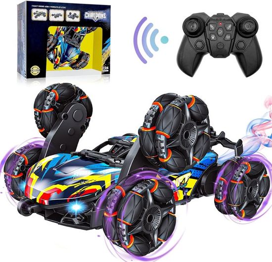 Voiture Télécommandée, Voiture Cascadeuse RC 6WD avec Spray et Lumière, Rotation à 360° et ...