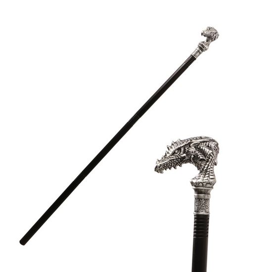 CANNE PVC DÉMONTABLE POMMEAU DRAGON ARGENT 106CM Gris, Argent ...