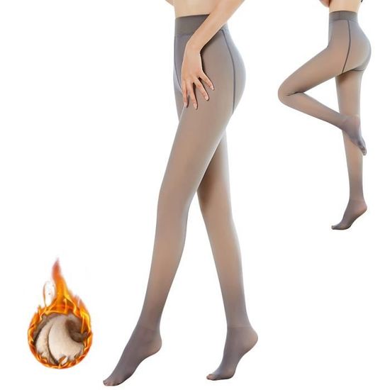 1 Pièces Collants thermiques pour femme épais et chauds - Gris - Faux Translucide Slim ...