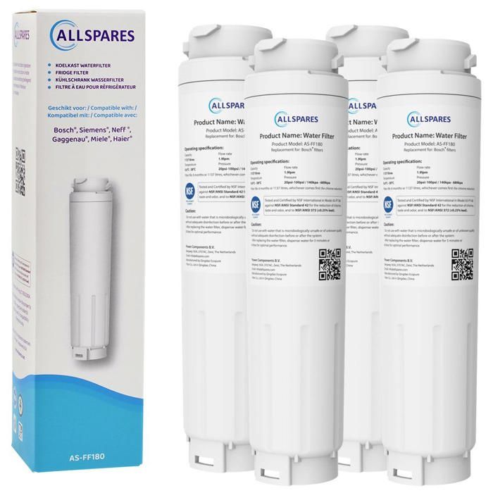 AllSpares Filtre à eau (4 pcs.) pour réfrigérateur adapté pour Bosch ...