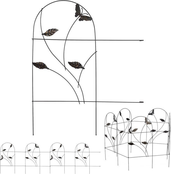 Bordure Potager, clôture Jardin 5 éléments, métal, Design Papillon, H x L : 46 x 250 cm, Noir ...