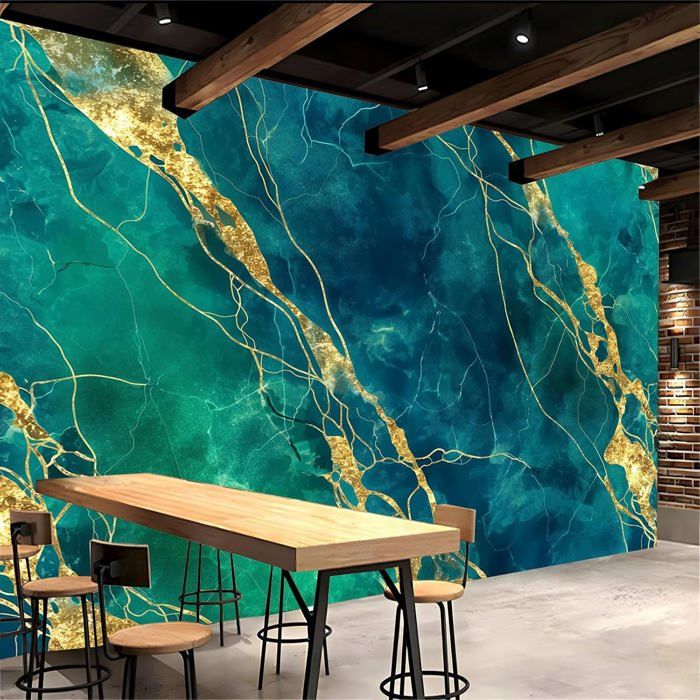 Papier Peint Intissé Marbre Vert Émeraude 410x280 cm Papier Peint Panoramique Moderne, Papier ...