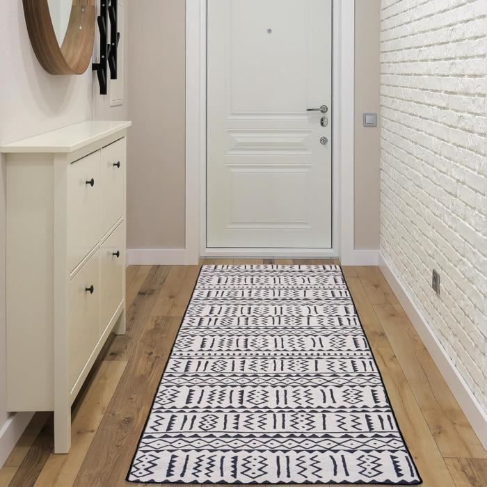 Tapis De Salon Moderne À Poils Courts Géométriques Antidérapants - En Gel Noir Et Blanc (Sanly ...