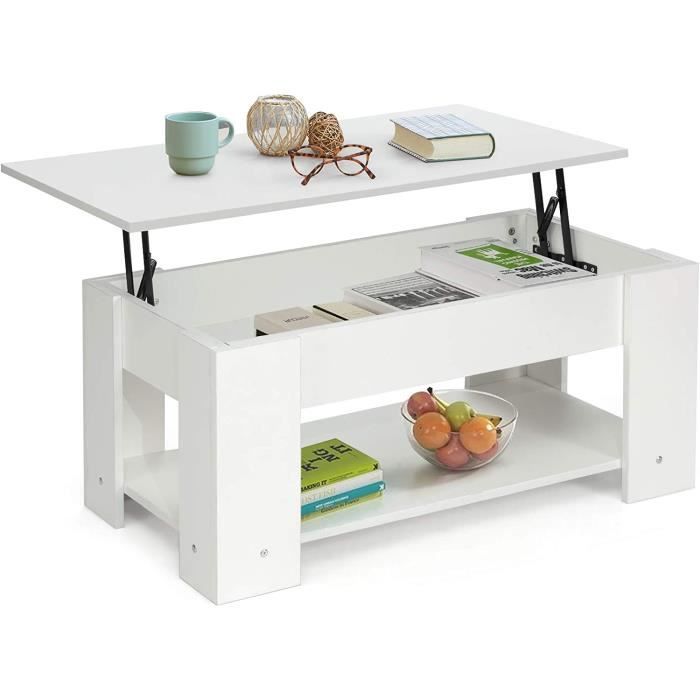 LIWI-Table Basse avec Plateau Relevable, Espace de Rangement Caché sous Plateau et Etagère ...