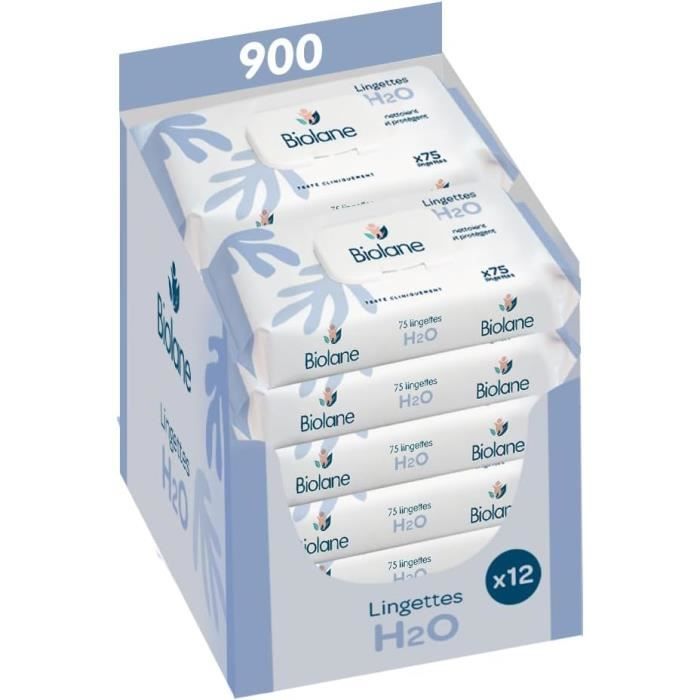 Biolane Lingettes bébé à l'eau - Lot de 12x75 - Nettoyage doux et ...