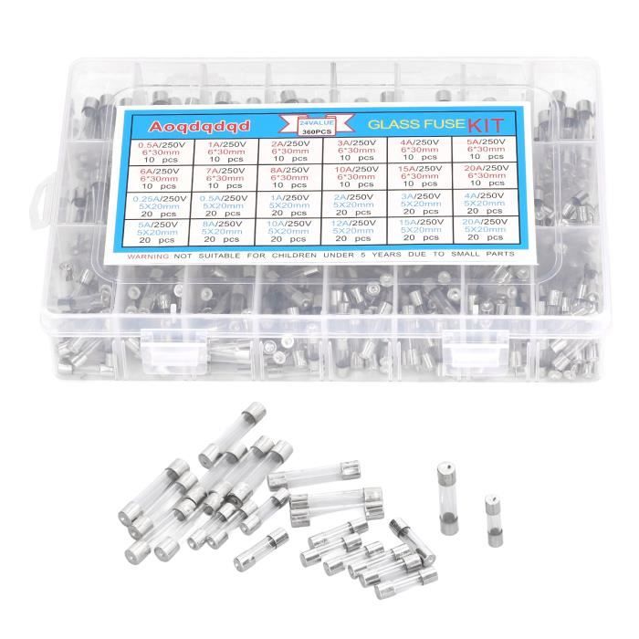 EJ.life tube de fusible Lot de 360 tubes fusibles en verre 0,25 A‑20 A ...