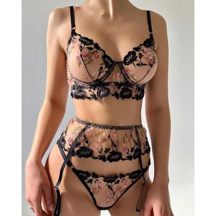 2022 Femme Ensemble Lingerie Fleurs Dentelle Brassière Jarretière Sexy