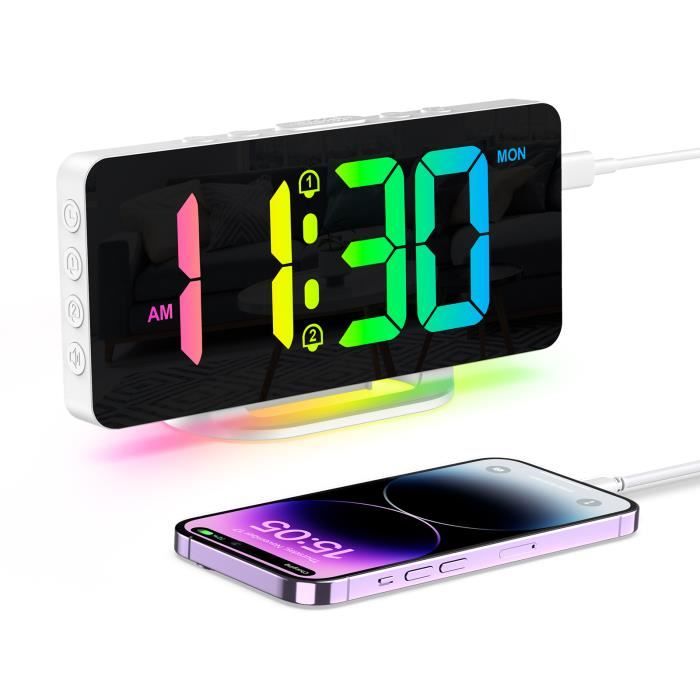 Réveil Numérique ave Veilleuse RVB, Alarm Réveil LED, Snooze, Couleur ...