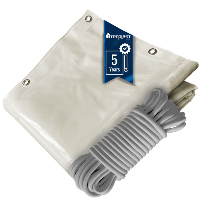 TECPLAST Pack Toile Pergola Blanc Crème 3x4 m + Sandow Gris 20m - Bâche ...