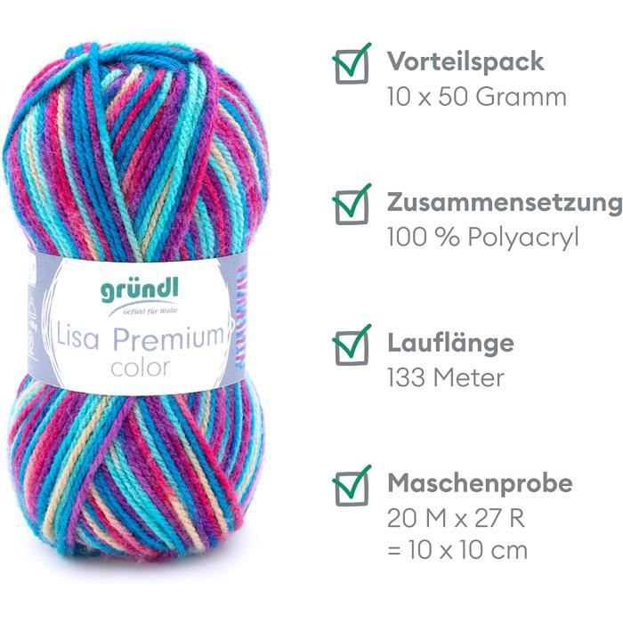 Gründl Lisa Premium Color Fil à Tricoter et Crochet avec caractère ...