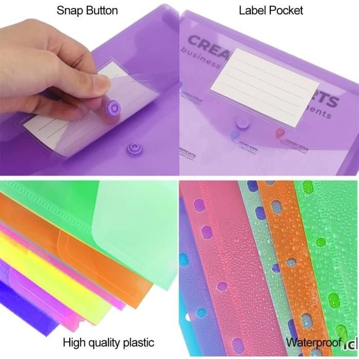 Pochette Plastique A4, Pochette Plastique A4 Bouton Pression, 12 Pcs ...