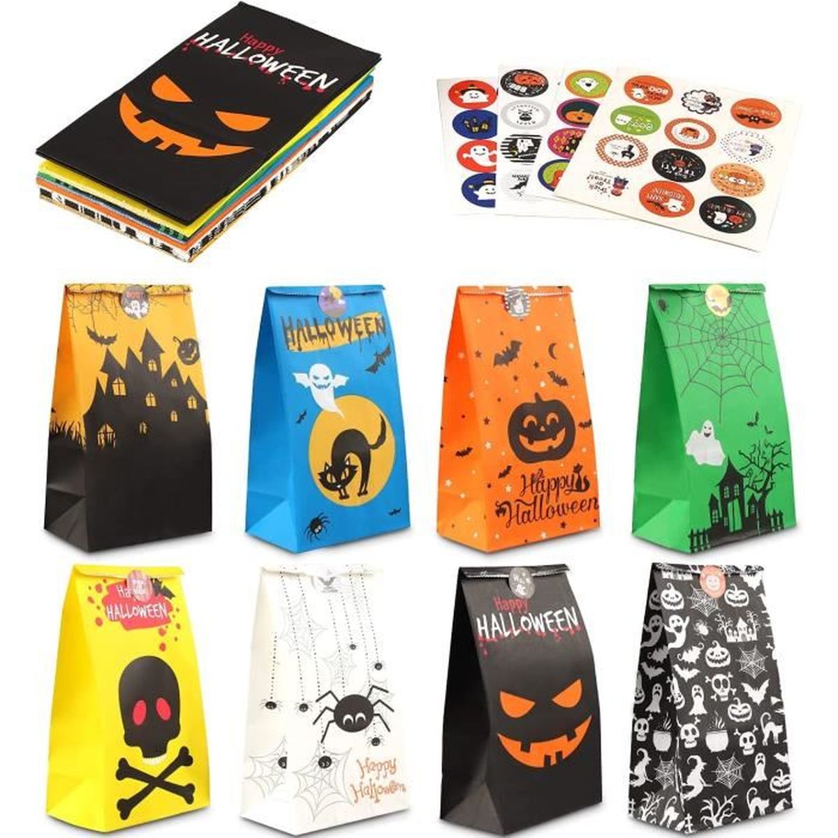 Halloween Sacs en Papier,56 Pièce Sacs de Bonbons d'Halloween,Pochette ...