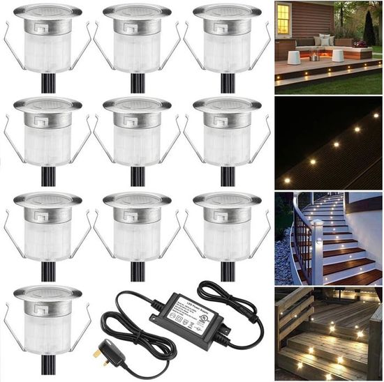 Lot de 10 lampes de terrasse LED étanches IP67 0,6 W Ø30 mm – Éclairage ...